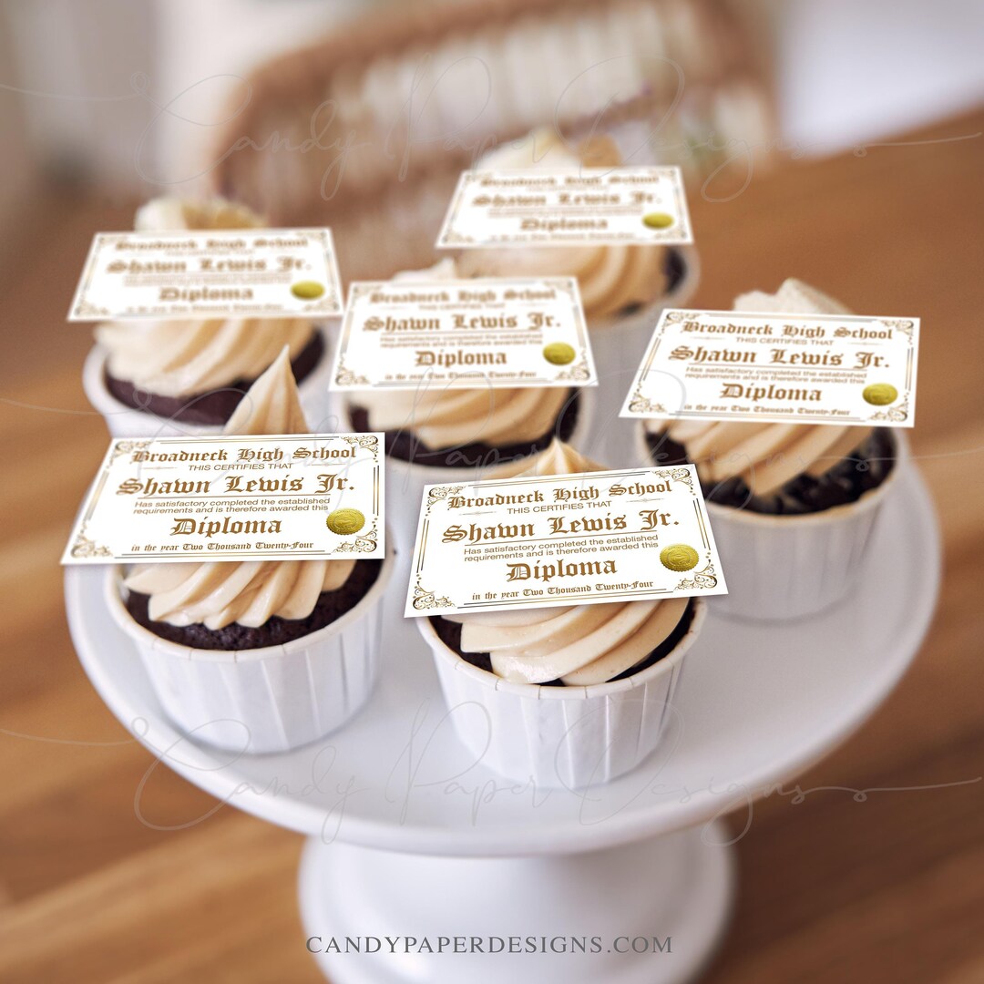 21 Custom Graduation Diplomas Edible Cupcake or Dessert Toppers, High ...