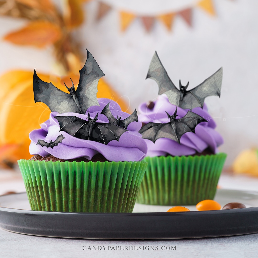 Edible Halloween Bat Topper, 44 Precut Wafer Bats, Halloween Cake ...