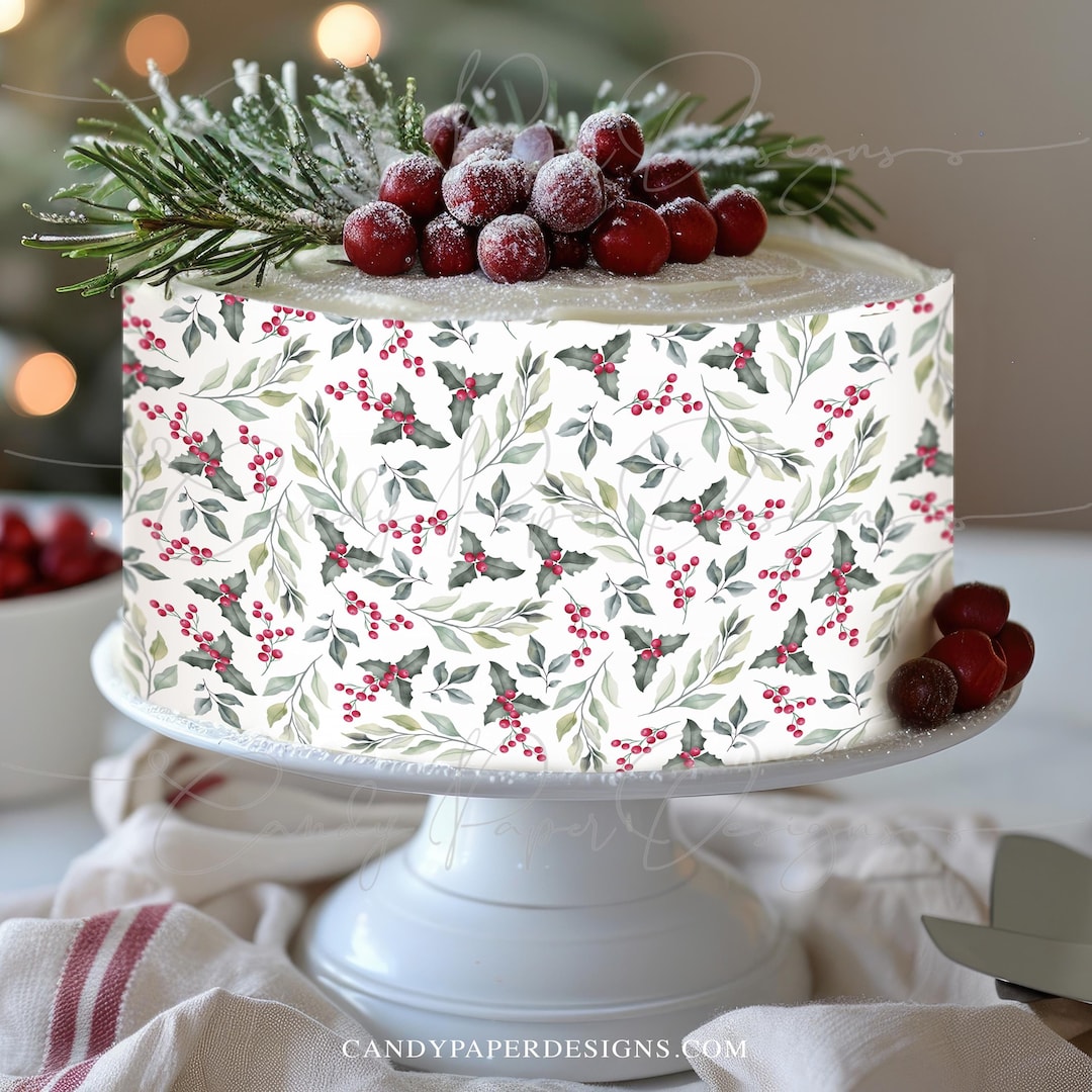 Christmas Edible Cake Topper & Wrap, Holiday Cake Decoration, Christmas ...