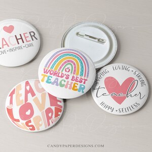 Rainbow Teacher Button, World's Best Teacher Pin, Pinback Pin Button ...