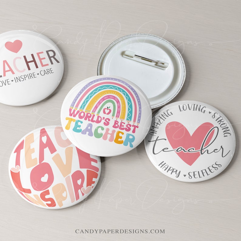 Rainbow Teacher Button, World's Best Teacher Pin - Etsy