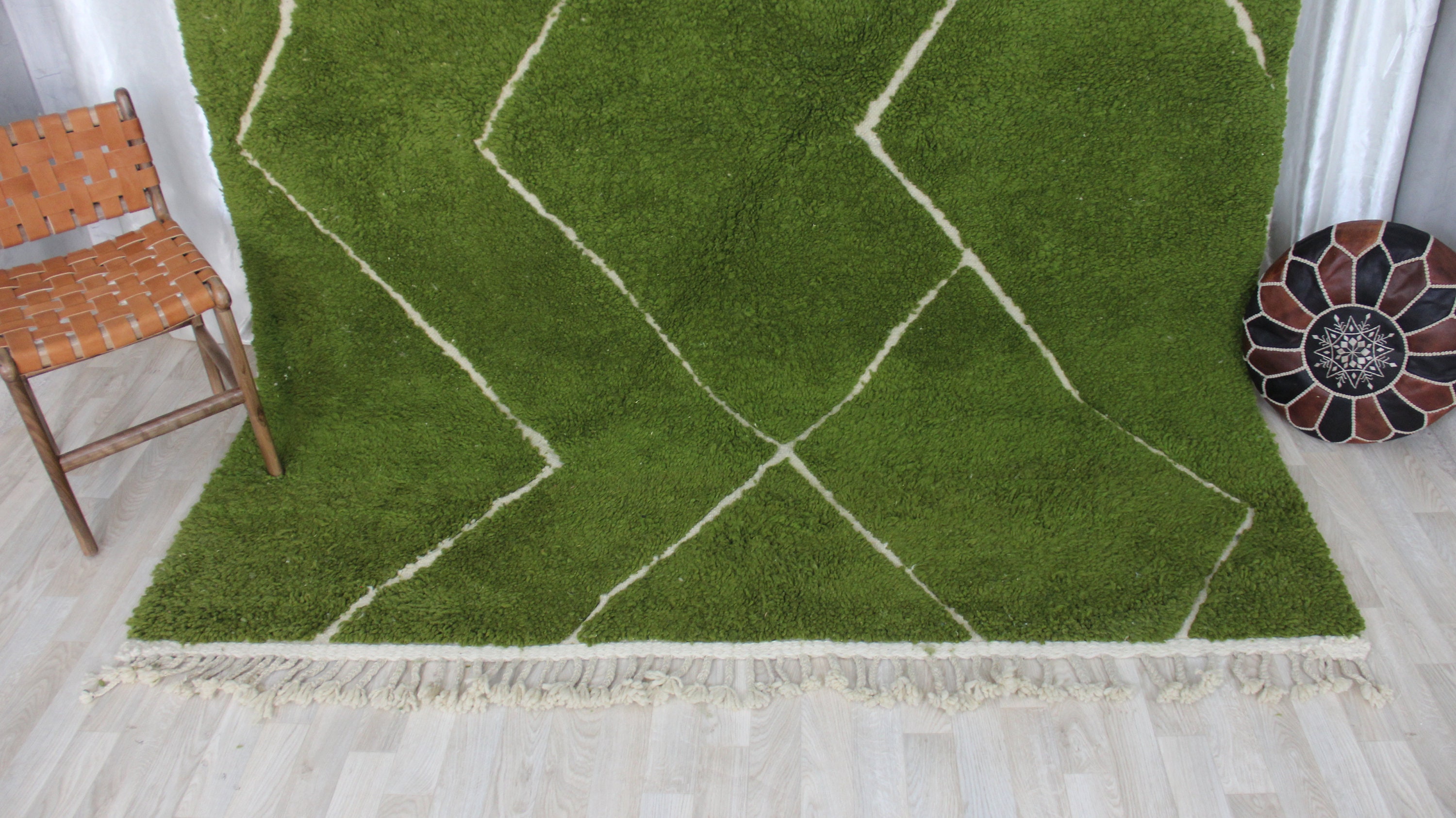 Light MOSS GREEN RUG, Moroccan Wool Rug, Woven White Beni Ourain Rug ...