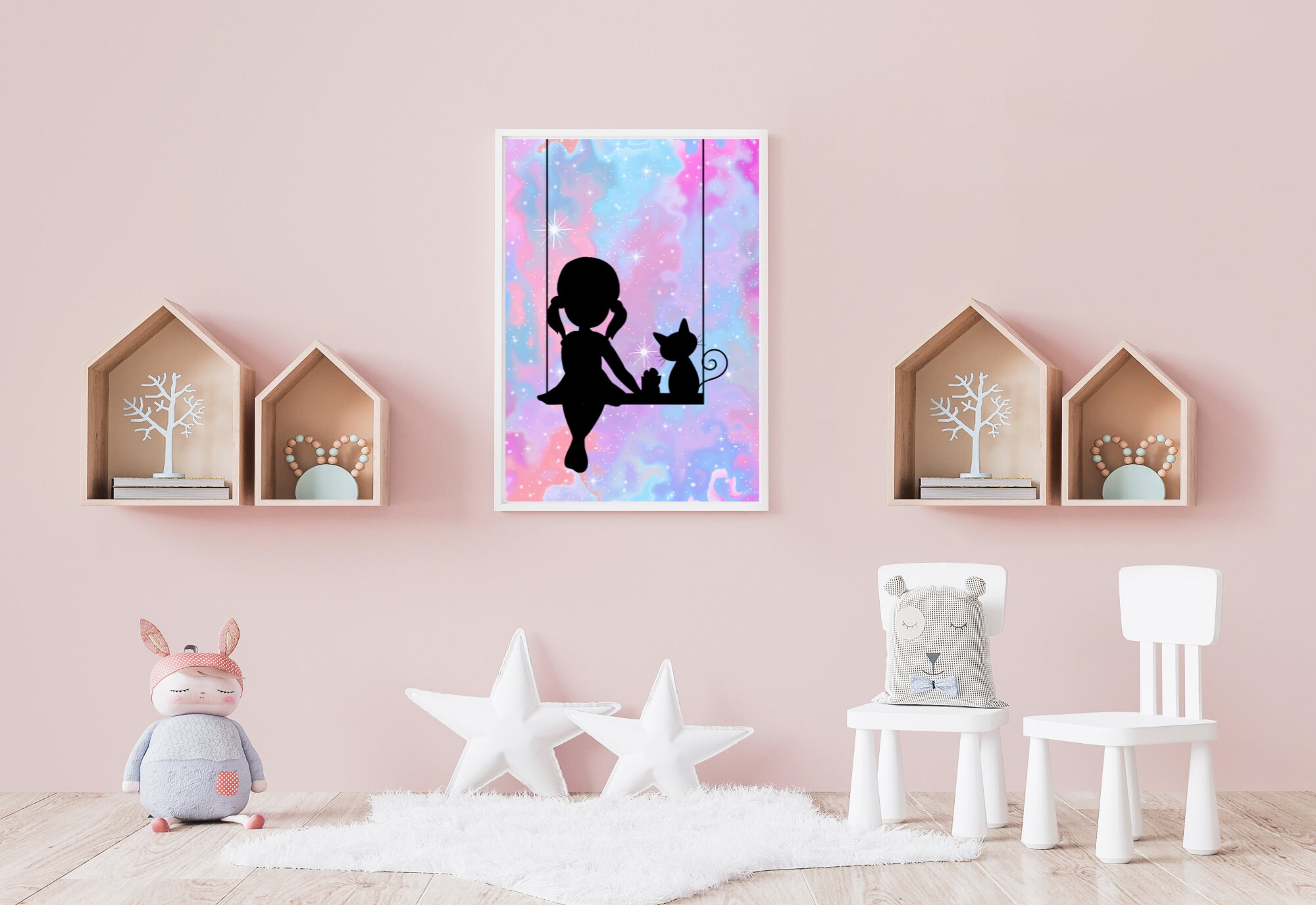 Cosmic Space Cat Print Watercolor Night Sky Poster - Etsy