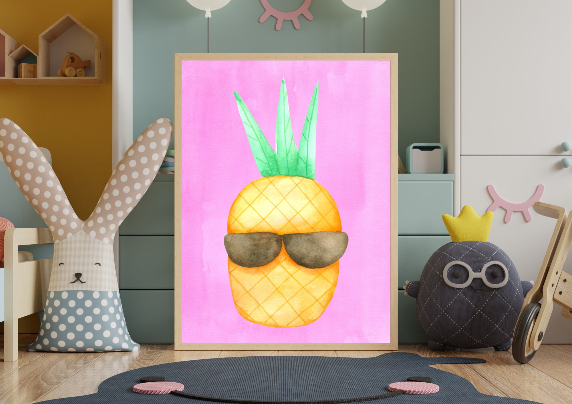 Pineapple Print | Summer Poster | Tropical Nursery Art | Watercolor ...