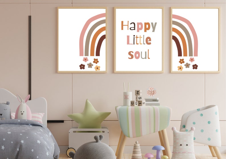 Boho Girly Nursery | Earth Tone Rainbow Wall Art | Set of Three ...