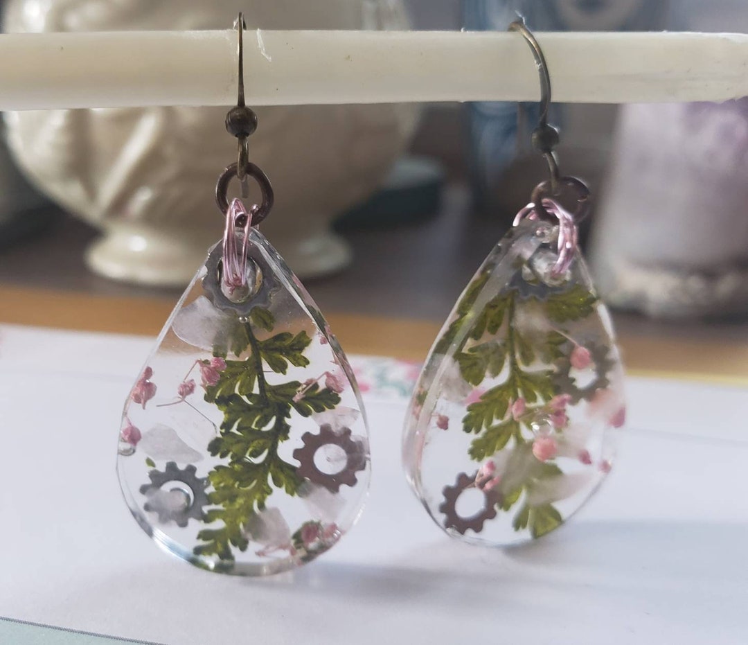 DRIED Forest Art HANDMADE RESIN Fern Resin Earrings Pressed Real Fern ...