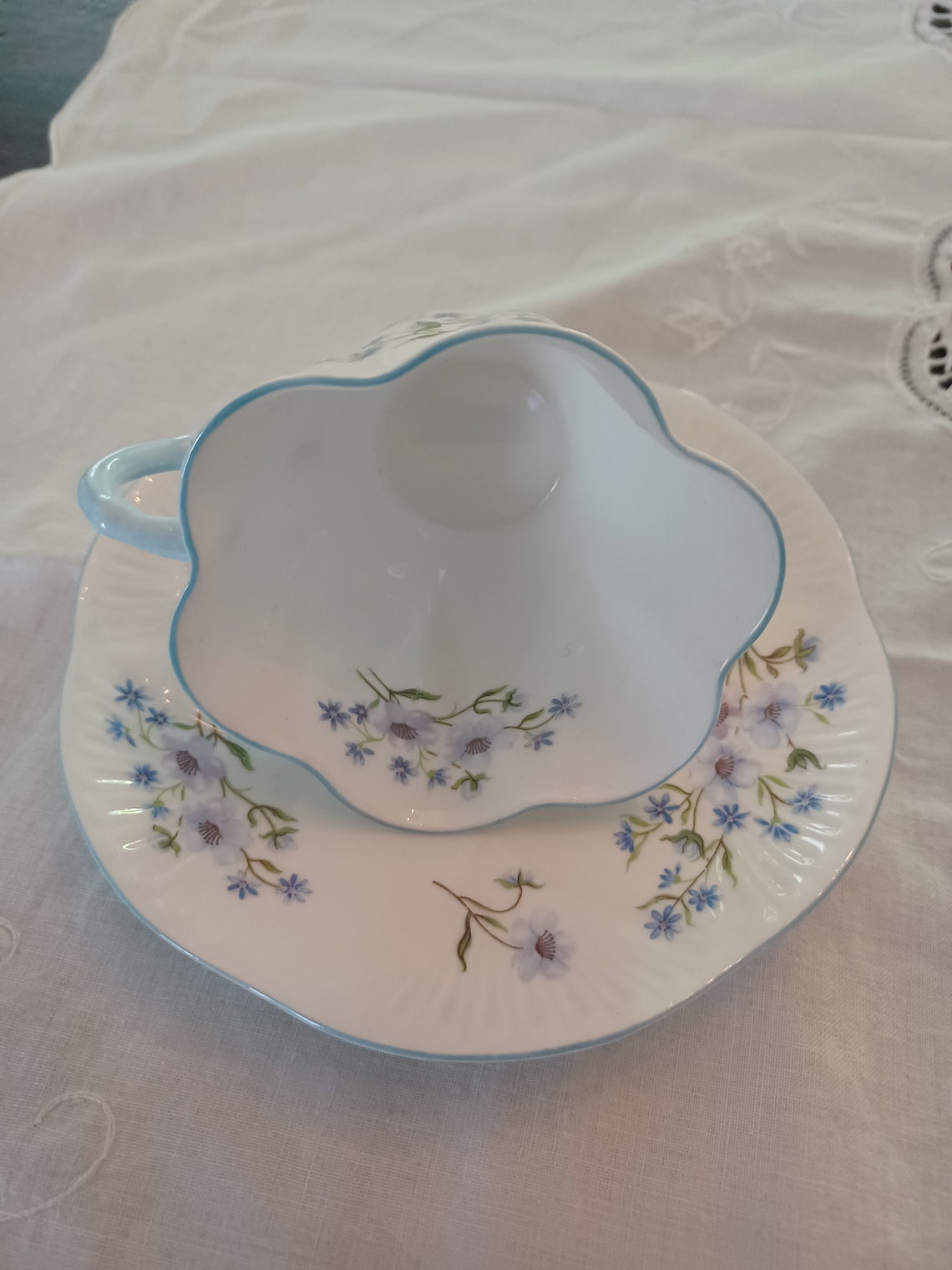 Blue Periwinkle Flowers on White, Blue Rock Pattern, Vintage, Pristine ...