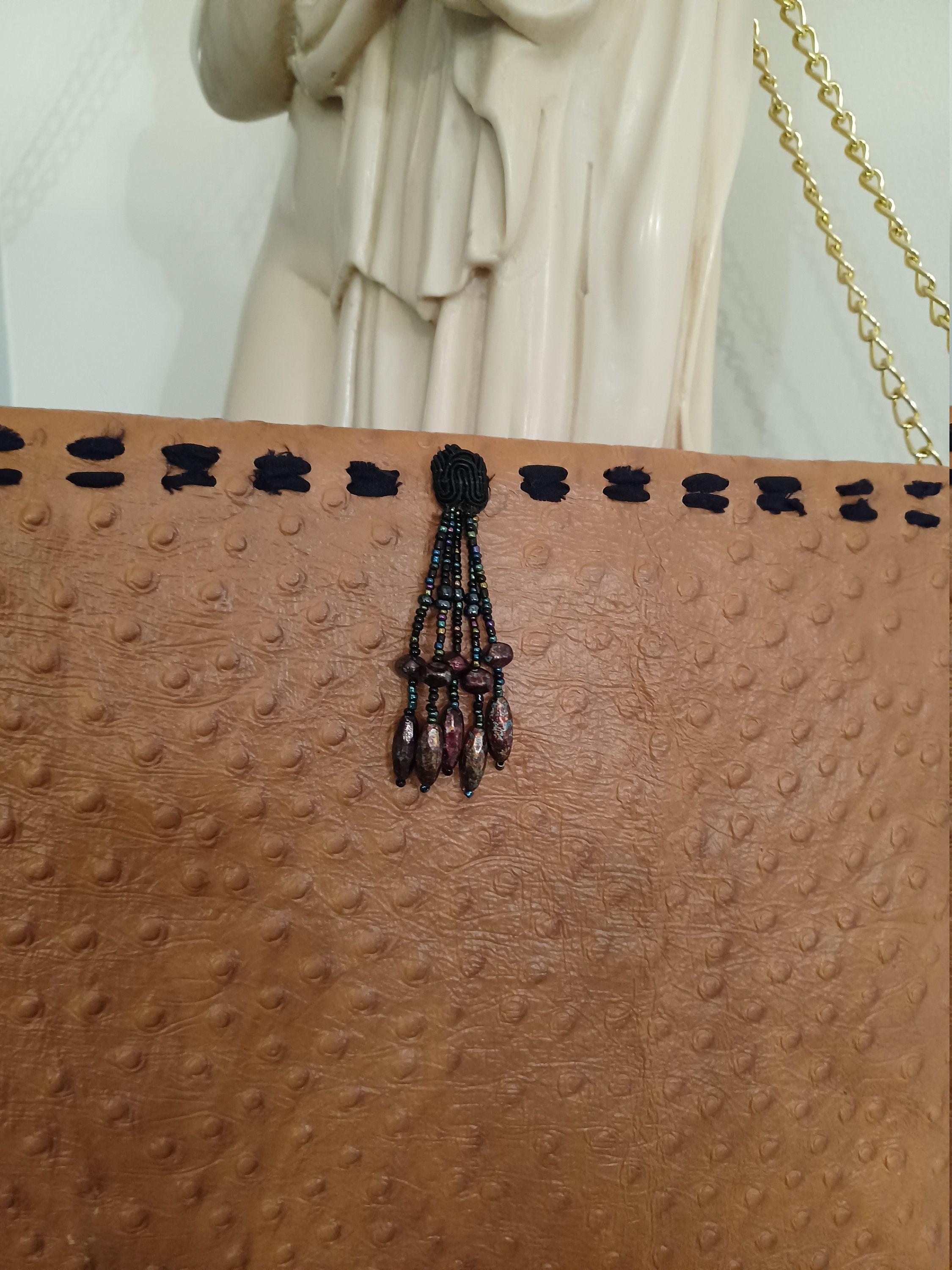 ADELE, Haute Couture Ostrich Pattern Luxury Leather Tote Handbag With ...