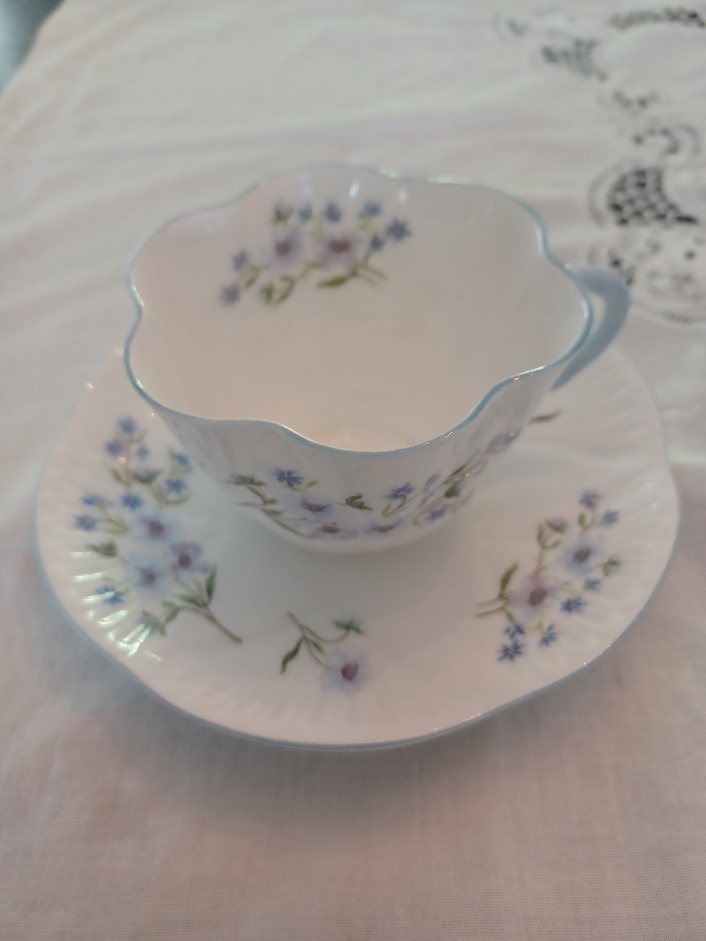 Blue Periwinkle Flowers on White, Blue Rock Pattern, Vintage, Pristine ...