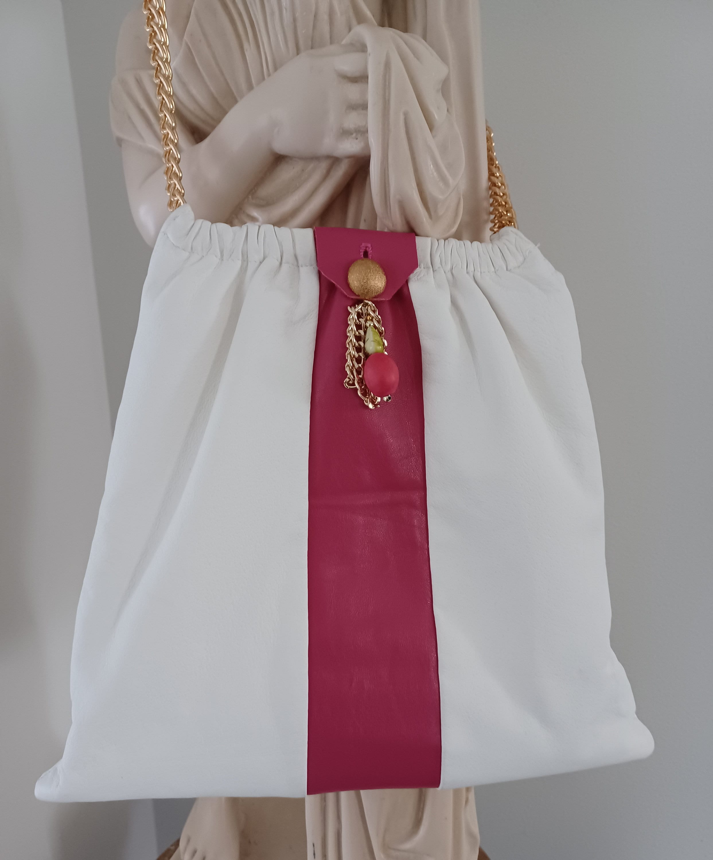 ADELE , Haute Couture, Luxury White and Pink Leather Designer Handbag ...