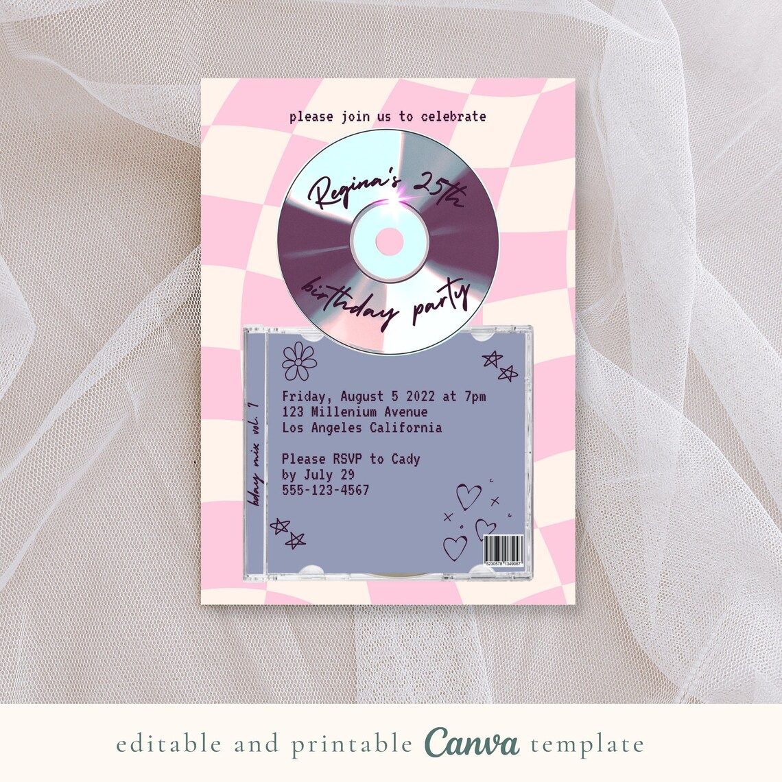 Y2K CD Case Birthday Invitation, Retro Birthday Invite, Editable ...
