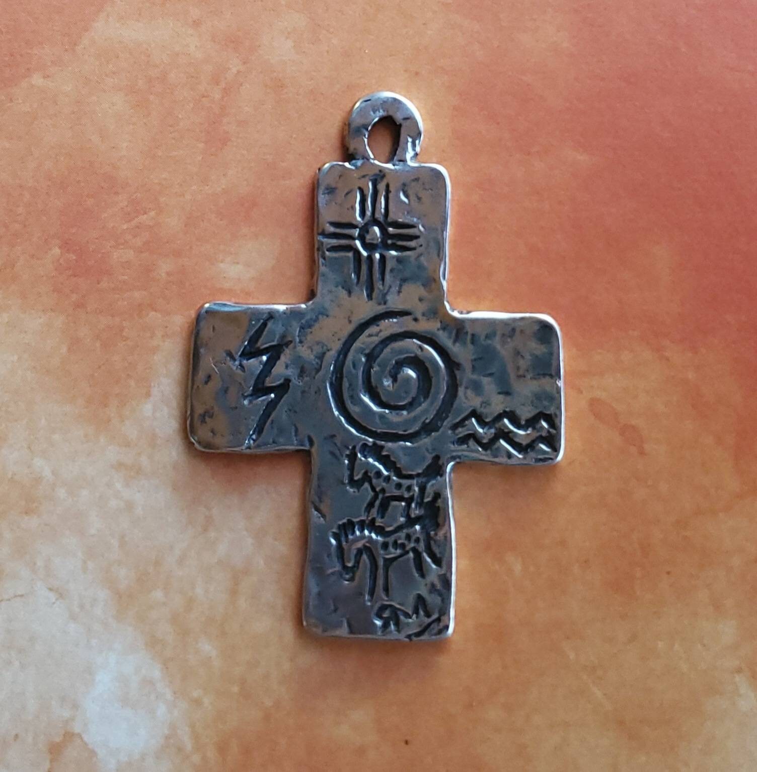 Petroglyph Cross Pendant Primitive Art Cross Horse Cross - Etsy