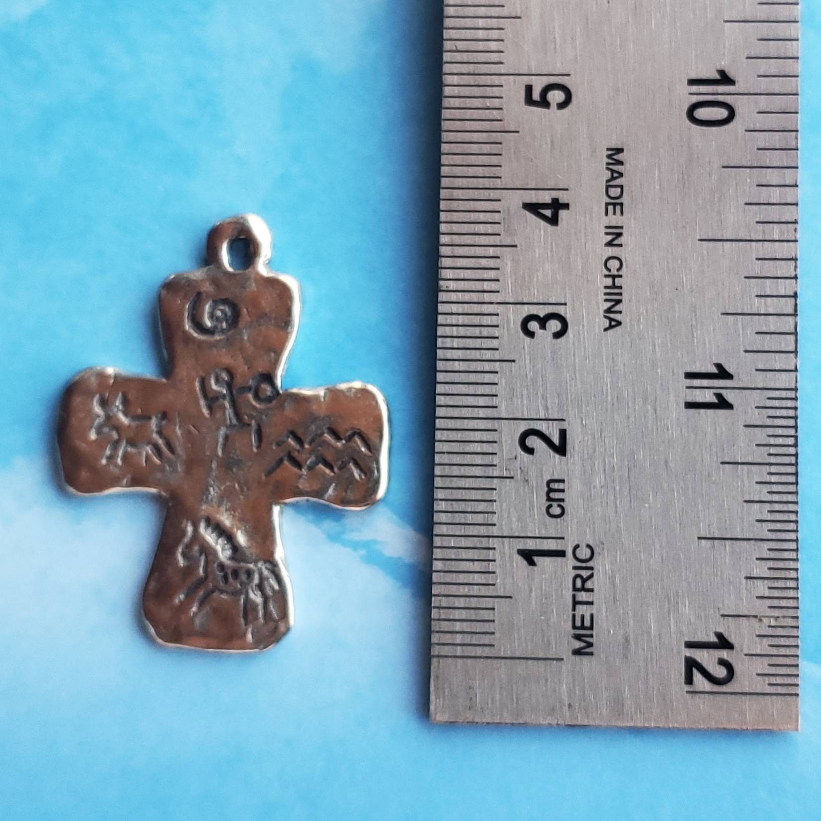 Petroglyph Cross Pendant Primitive Art Cross Artisan Pewter - Etsy