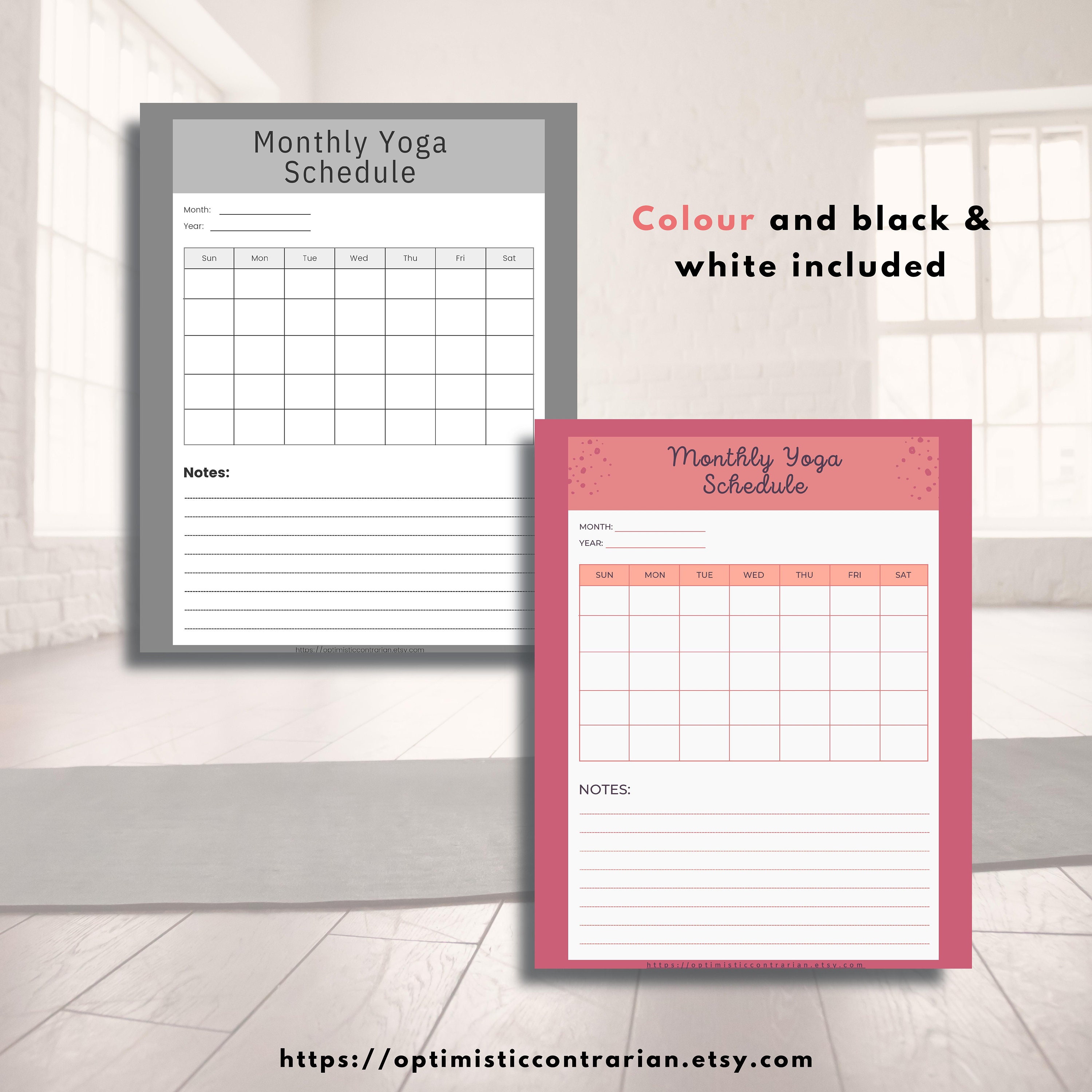 Printable Monthly Yoga Schedule. Digital Download. A4, Letter & A5 ...
