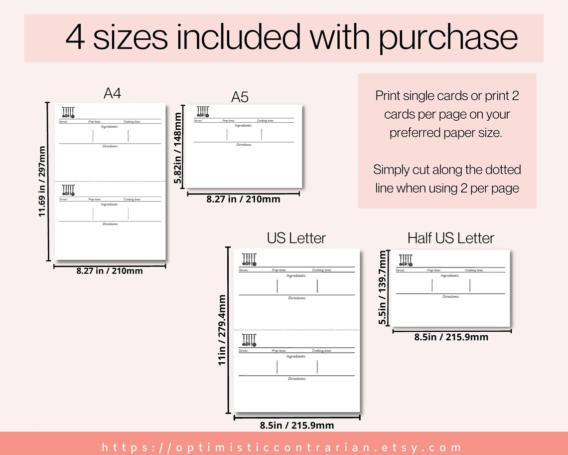 Editable PDF Recipe Card Template. Create Digital Recipe Books. A4, A5 ...