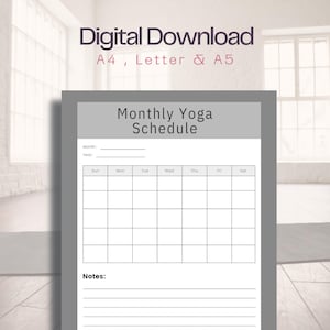 Printable Monthly Yoga Schedule. Digital Download. A4, Letter & A5 ...