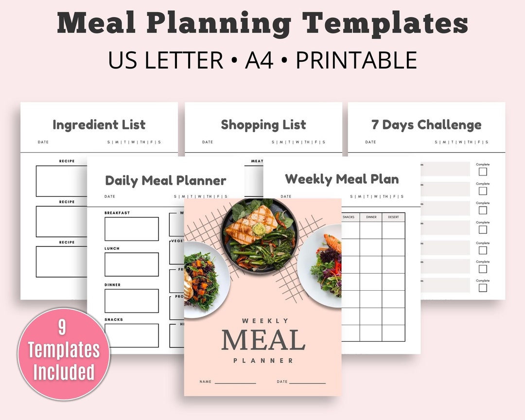 Meal Plan Prep Printable Template. Daily & Weekly Planner . Grocery ...