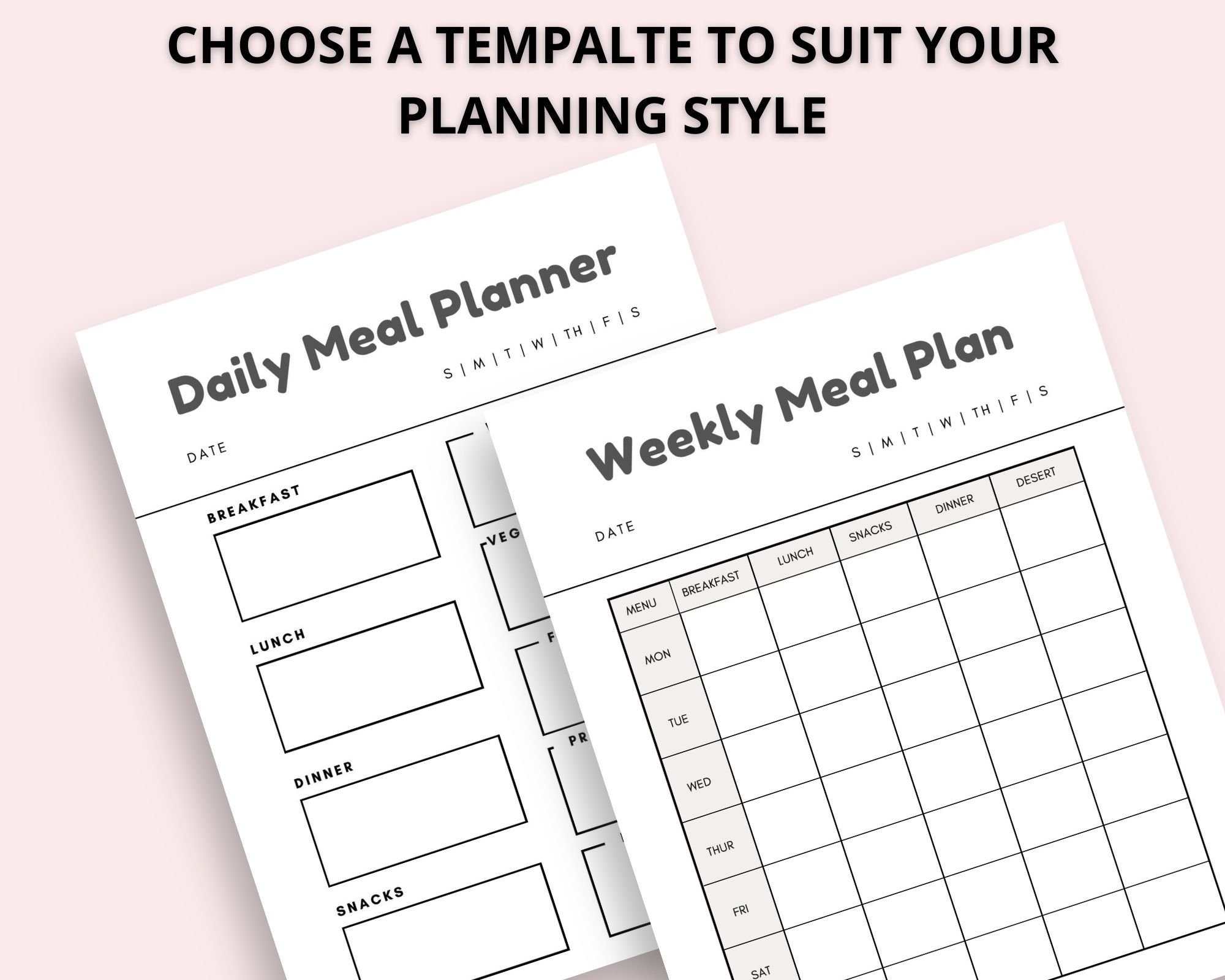 Meal Plan Prep Printable Template. Daily & Weekly Planner . Grocery ...
