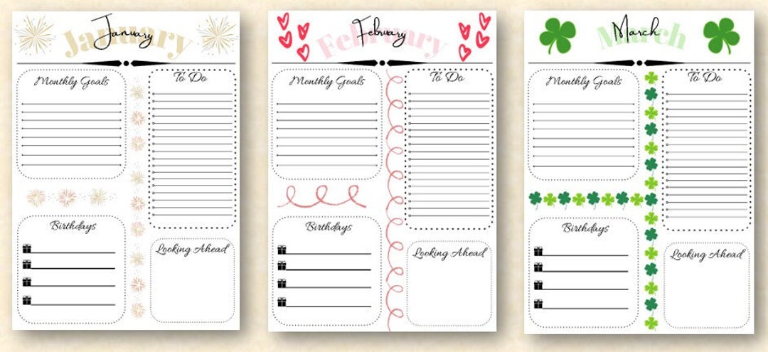 Themed 12 Monthly at a Glance Printable - Etsy