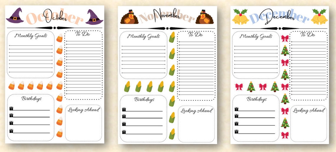 Themed 12 Monthly at a Glance Printable - Etsy