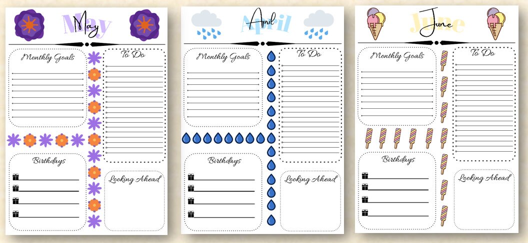 Themed 12 Monthly at a Glance Printable - Etsy