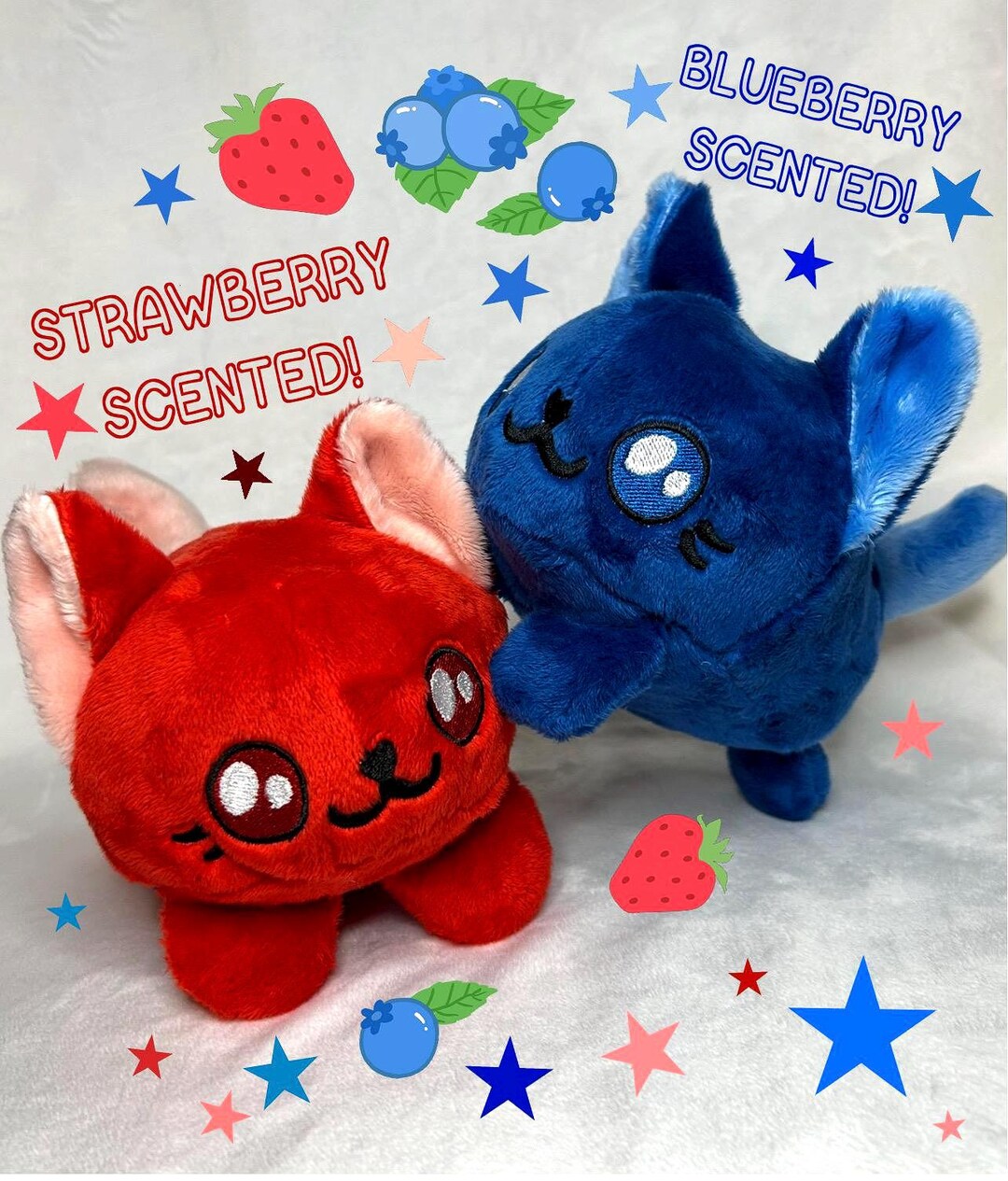Cat Plushies! Scented and Weighted, Blueberry or Strawberry Handmade ...