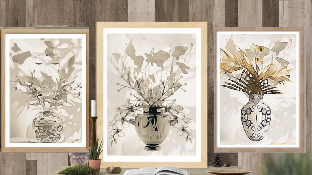 Watercolor Floral Vase Painting, Aesthetic Flower Art Print Set of 3 ...