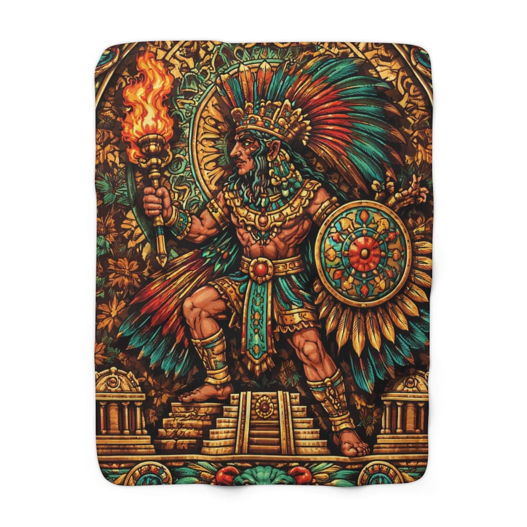 Aztec Warrior Illustration Sherpa Blanket | Tribal Eagle Headdress ...