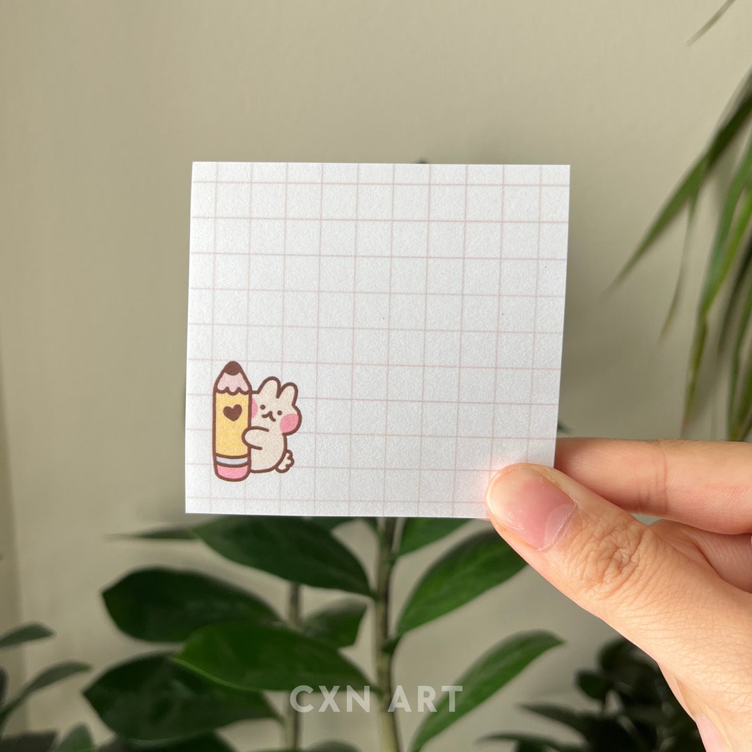 Adorable Handdrawn Bunny Sticky Note Pad - 3x3 Inches Graph Lined Post ...