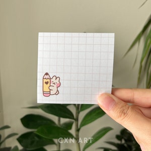 Adorable Handdrawn Bunny Sticky Note Pad 3x3 Inches Graph - Etsy