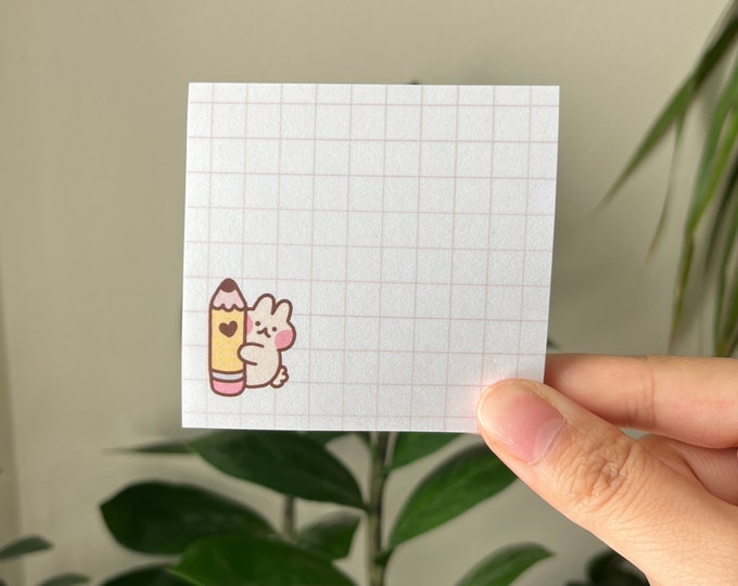 Adorable Handdrawn Bunny Sticky Note Pad 3x3 Inches Graph Lined Post-it ...
