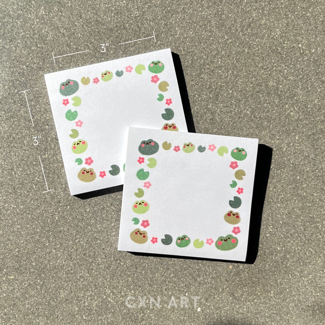 Frog & Flower Lily Pad Sticky Note Pad - 3x3 Inches, Adhesive, Bullet ...