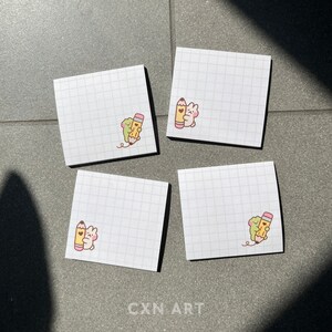Adorable Handdrawn Bunny Sticky Note Pad - 3x3 Inches Graph Lined Post ...