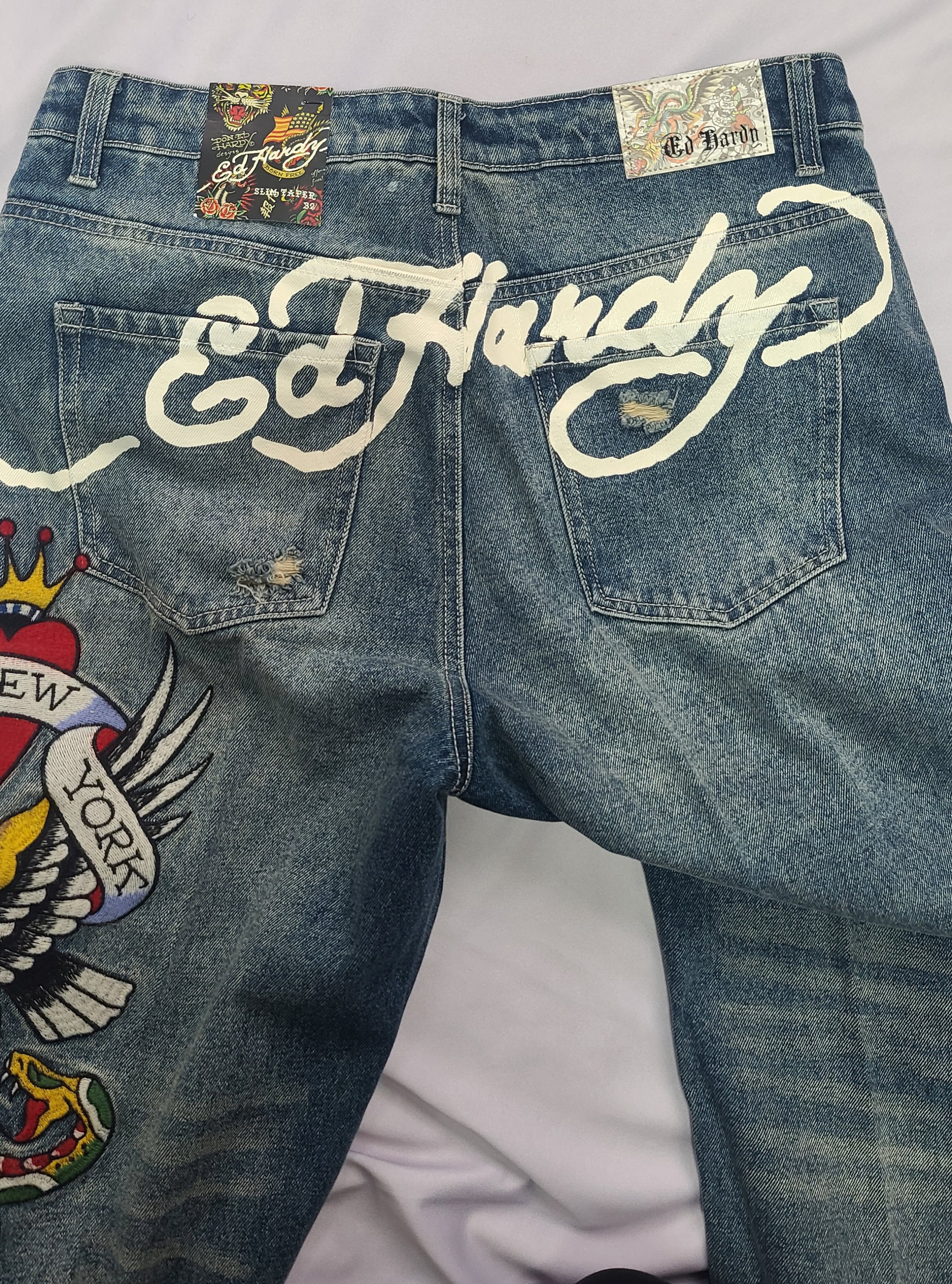 RARE Ed Hardy Snake Skull Embroidered Denim Jeans 36 Men - Etsy