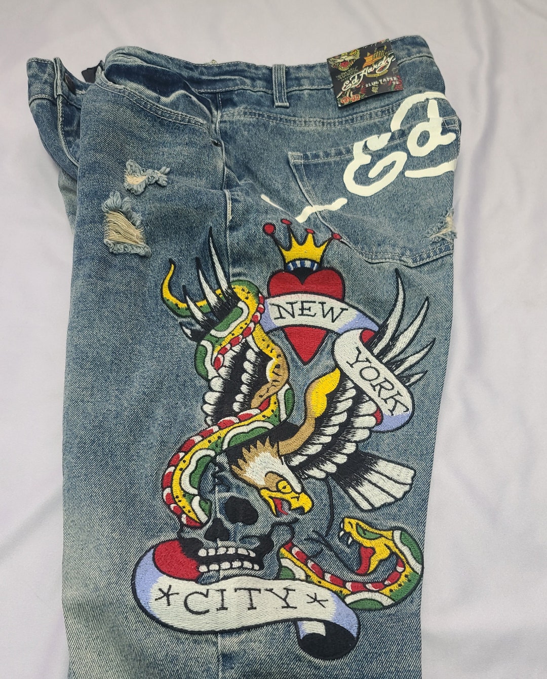 RARE Ed Hardy Snake Skull Embroidered Denim Jeans 36 Men - Etsy