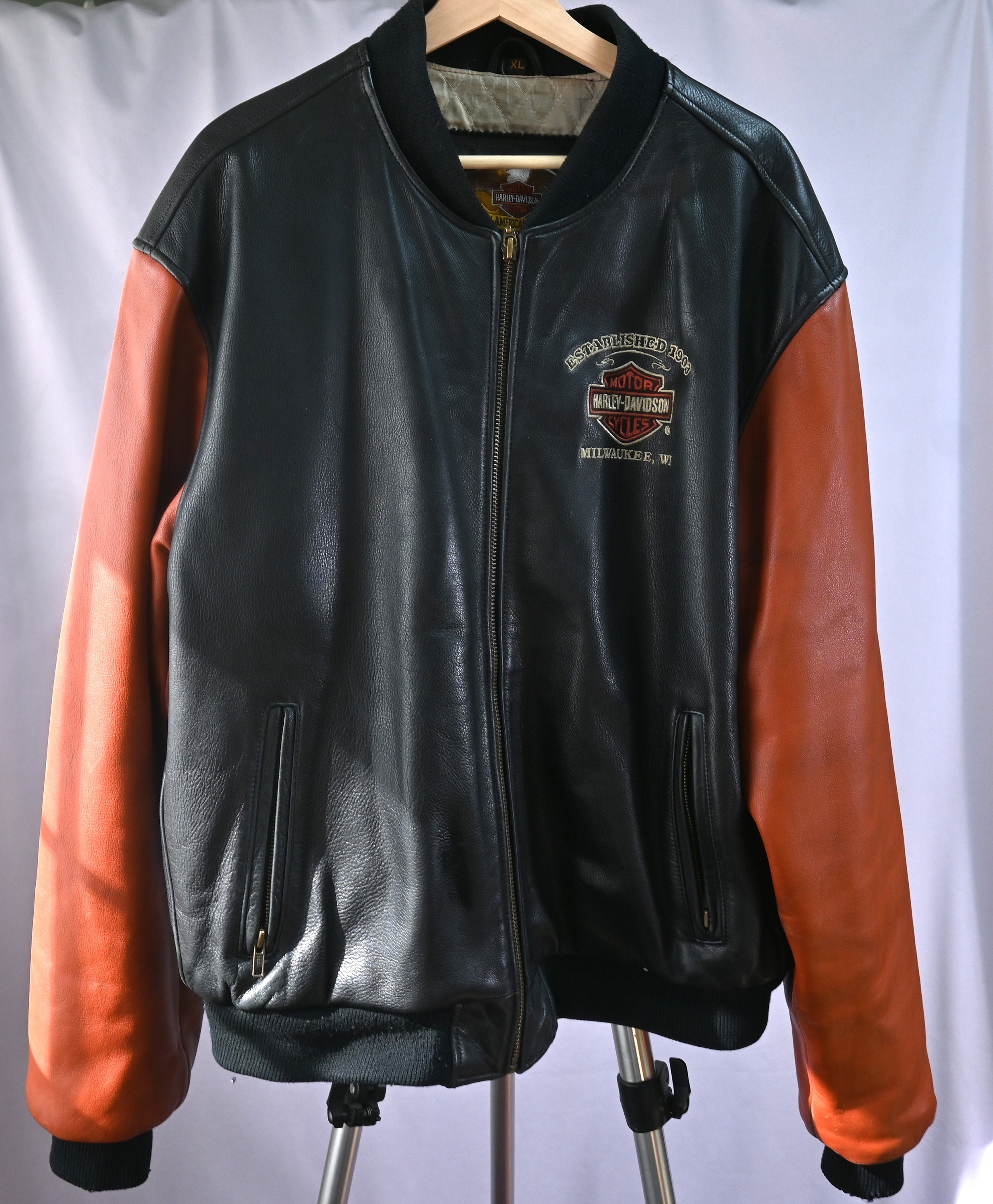Harley Davidson Size XL Bomber Leather Jacket - Etsy Harley Davidson Size XL Bomber Leather Jacket - Etsy
