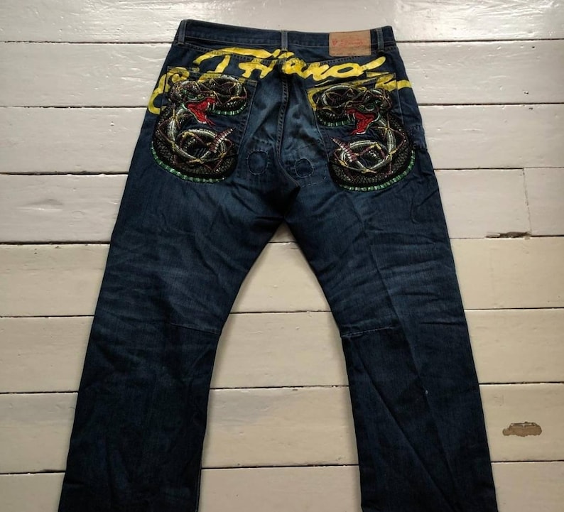 Ed Hardy by Christian Audigier Denim Jeans Embroidered Black Snake - Etsy