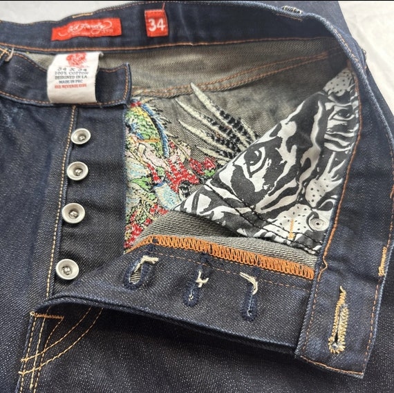 Ed Hardy Jeans Dragon Fight Back skull embroidery - Gem