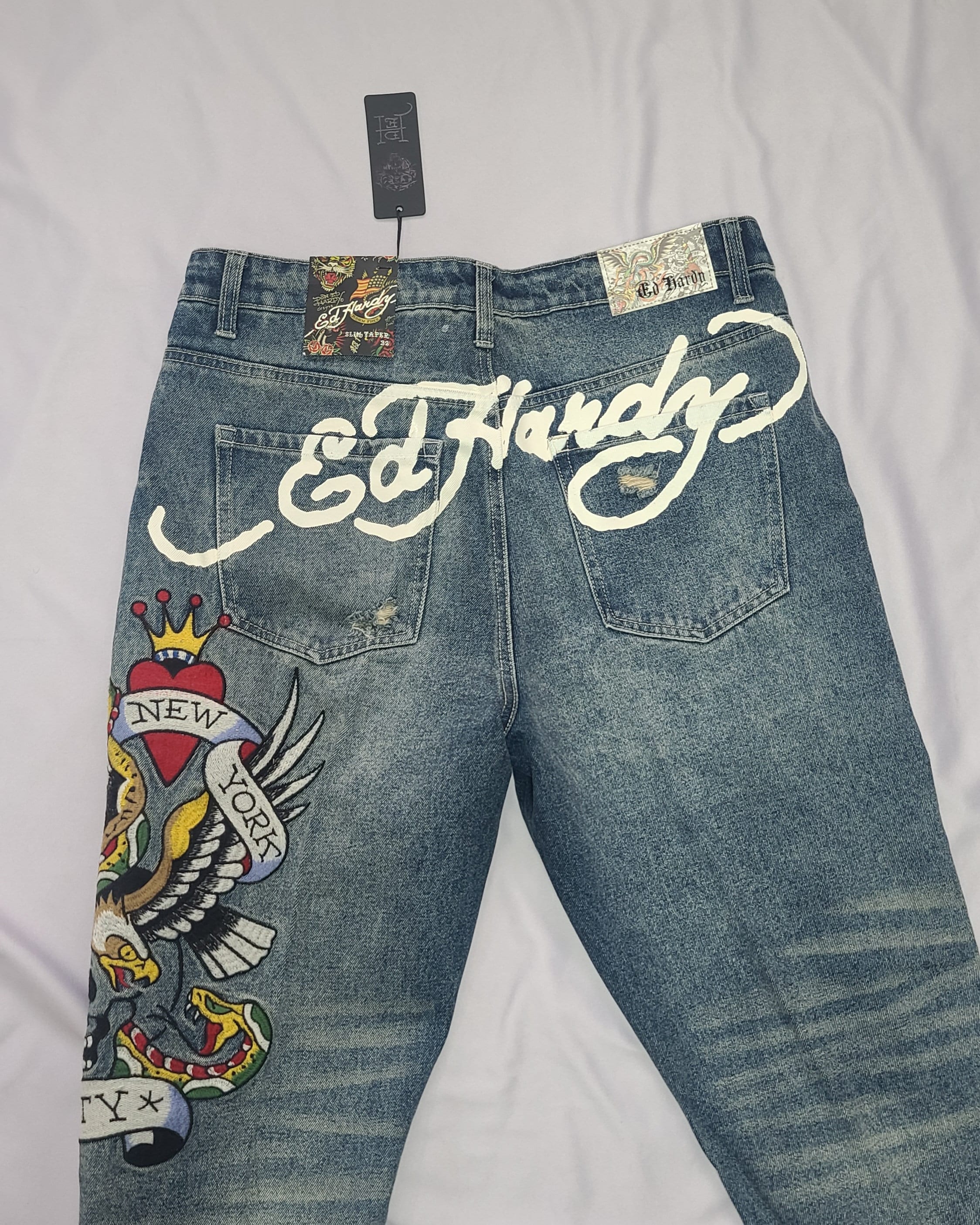 RARE Ed Hardy Snake Skull Embroidered Denim Jeans 36 Men - Etsy