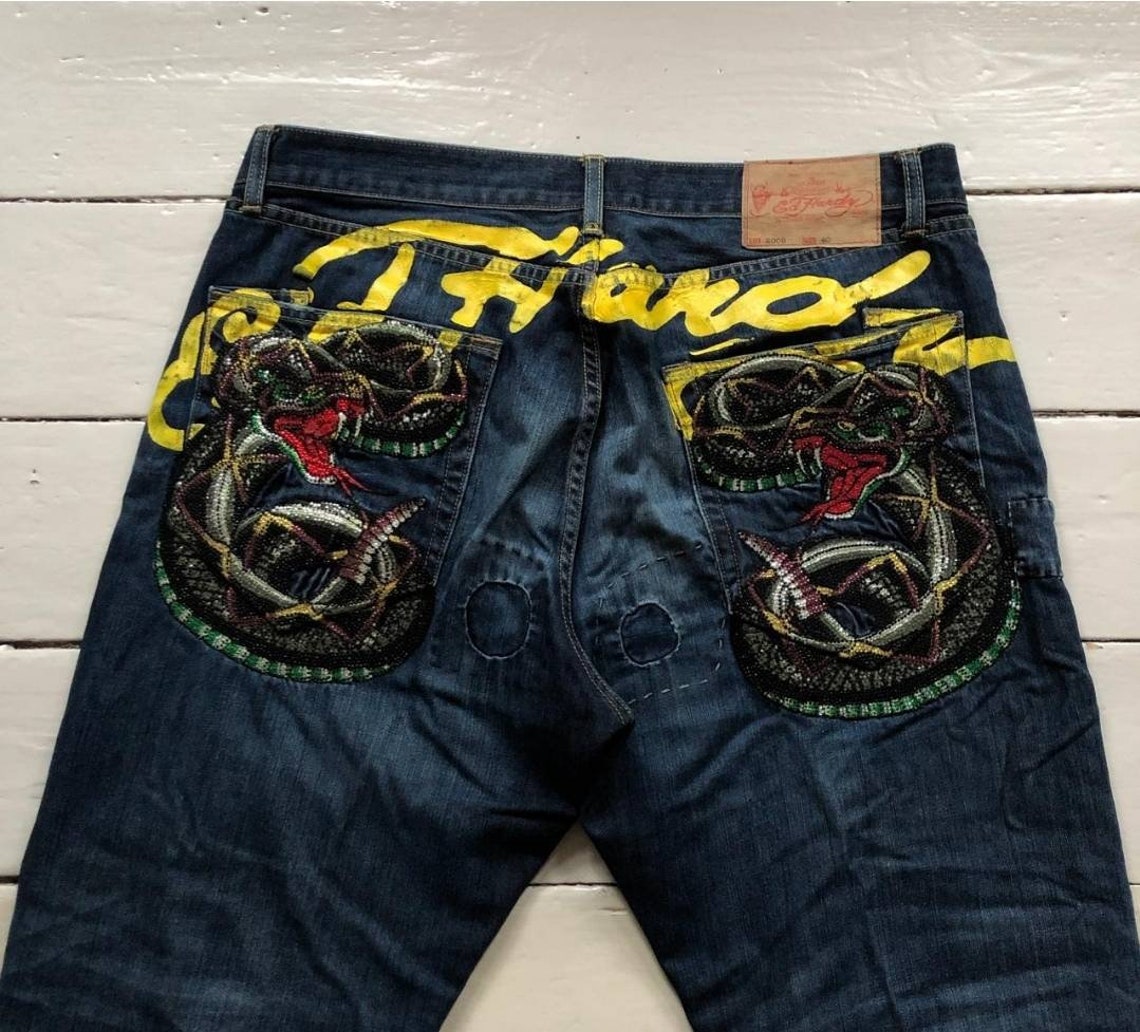 Ed Hardy by Christian Audigier Denim Jeans Embroidered Black Snake - Etsy
