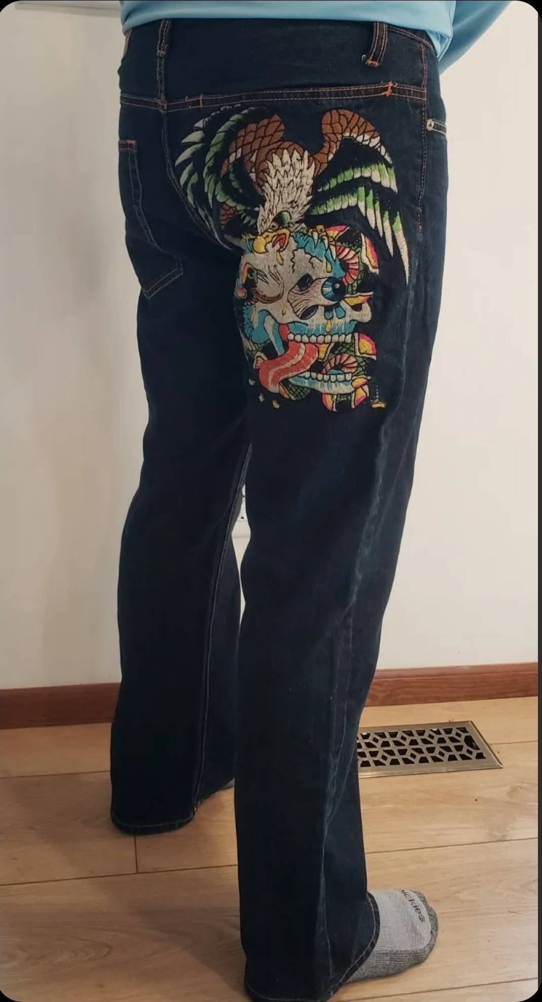 RARE Ed Hardy Snake Skull Embroidered Denim Jeans 36 Men - Etsy