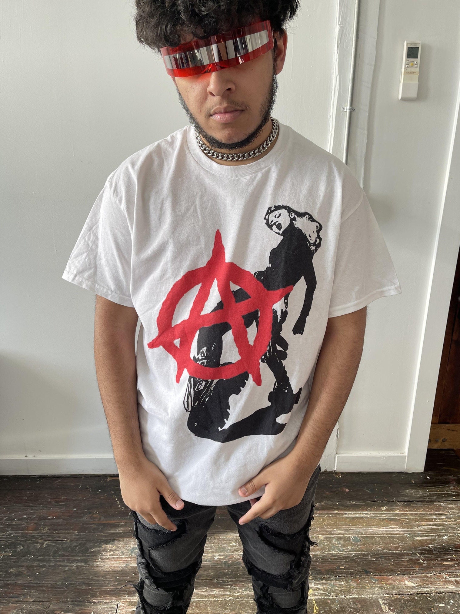 Anarchy White T-shirt Graphic Y2k Fashion Streetwear Men - Etsy