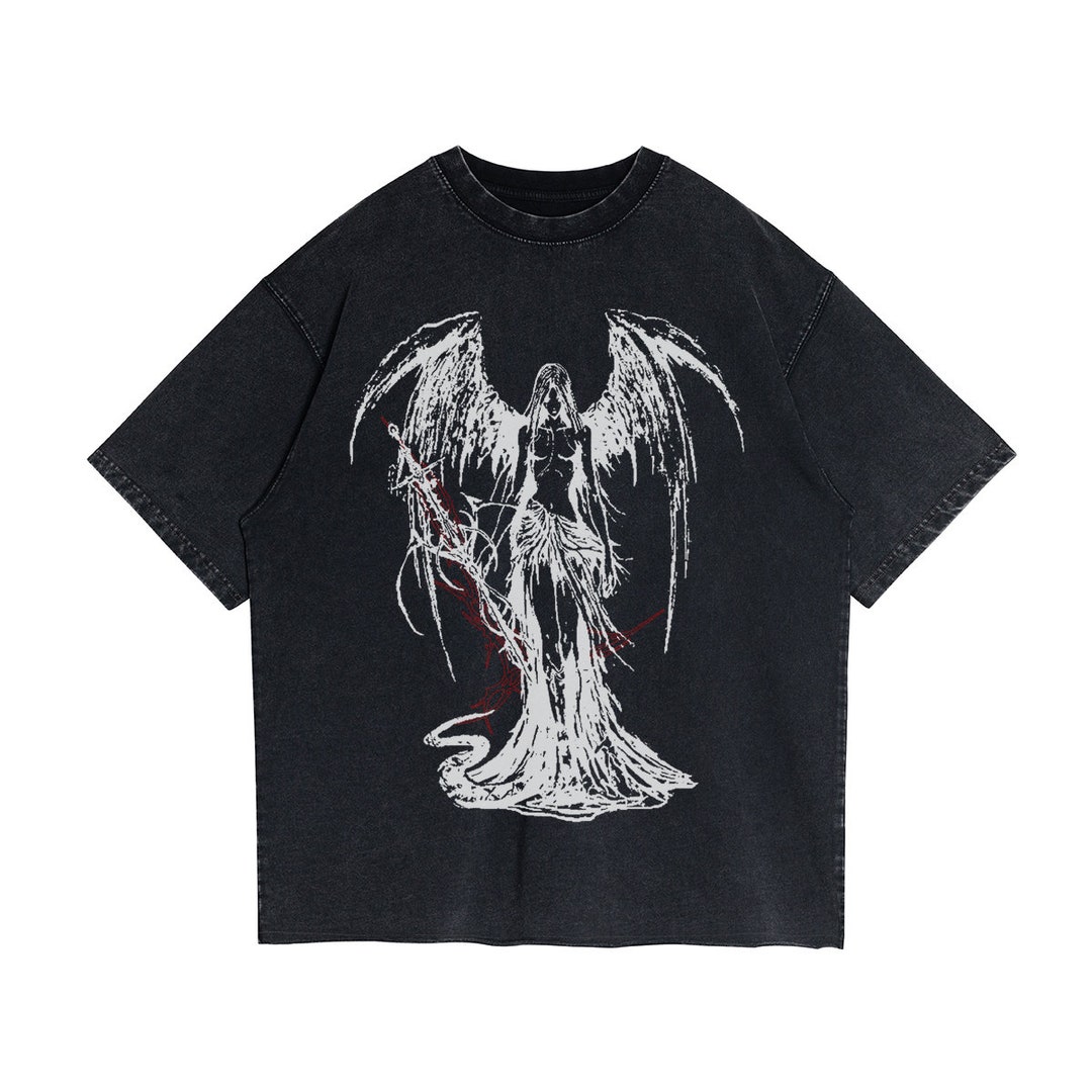 Fallen Angel Tee, 260GSM, Faded Raw Hem, Fashion, Short Sleeve, Crew ...