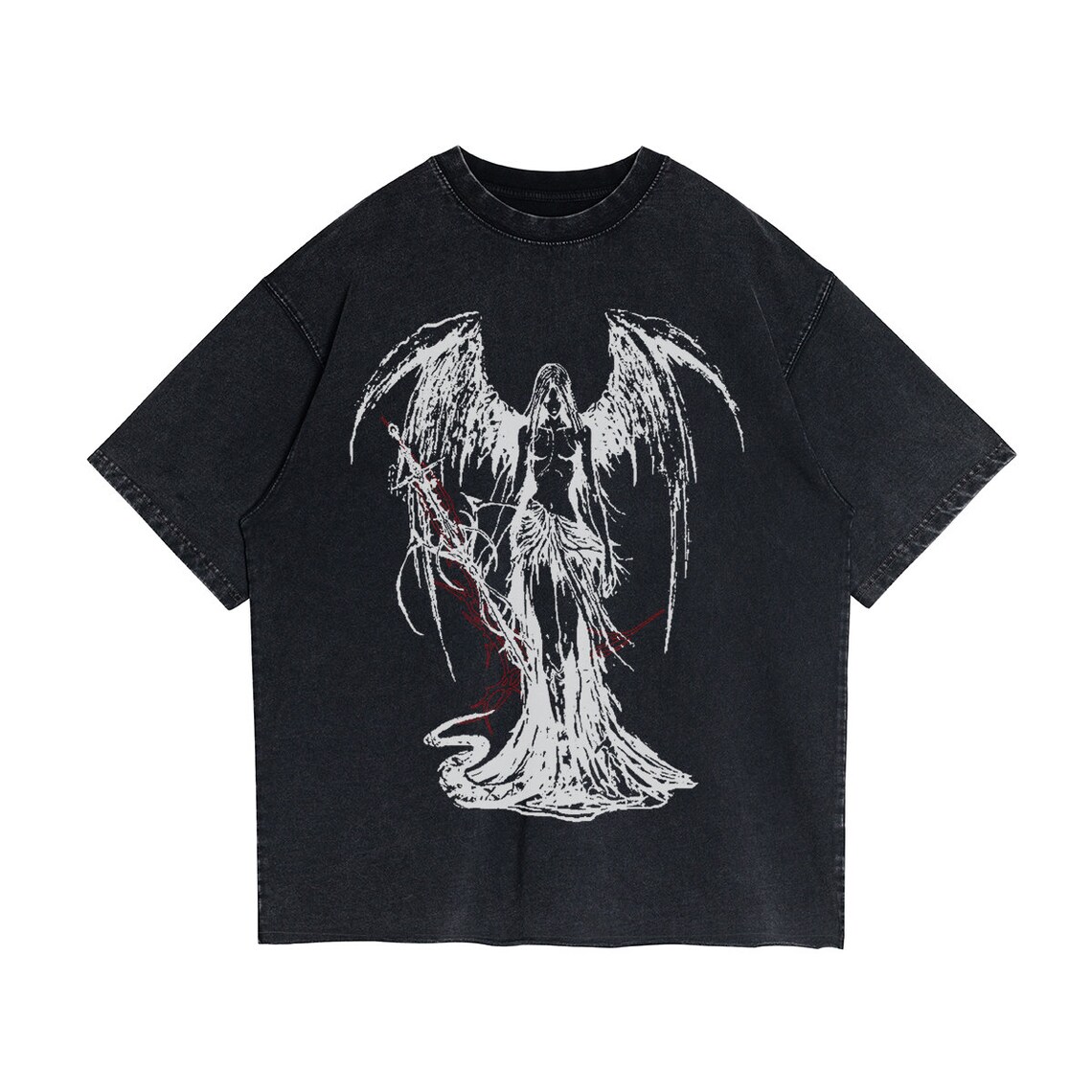 Fallen Angel Tee, 260GSM, Faded Raw Hem, Fashion, Short Sleeve, Crew ...