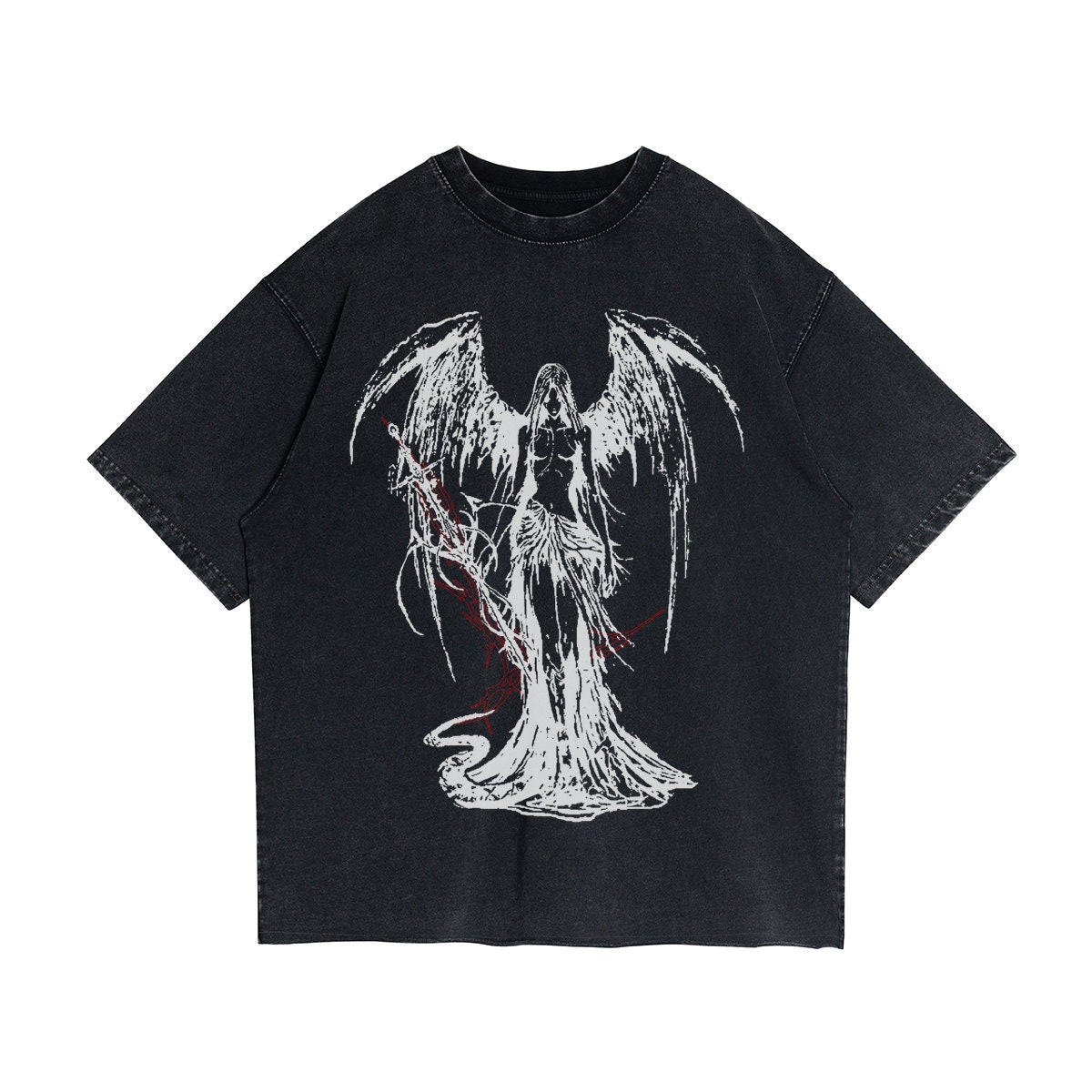 Fallen Angel Tee, 260GSM, Faded Raw Hem, Fashion, Short Sleeve, Crew ...