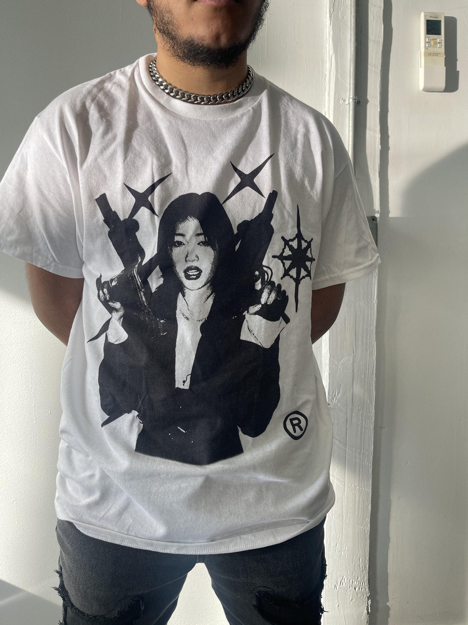 Uzi Assassin Graphic Tee, Y2K Goth Streetwear Shirt Black Holiday Men ...