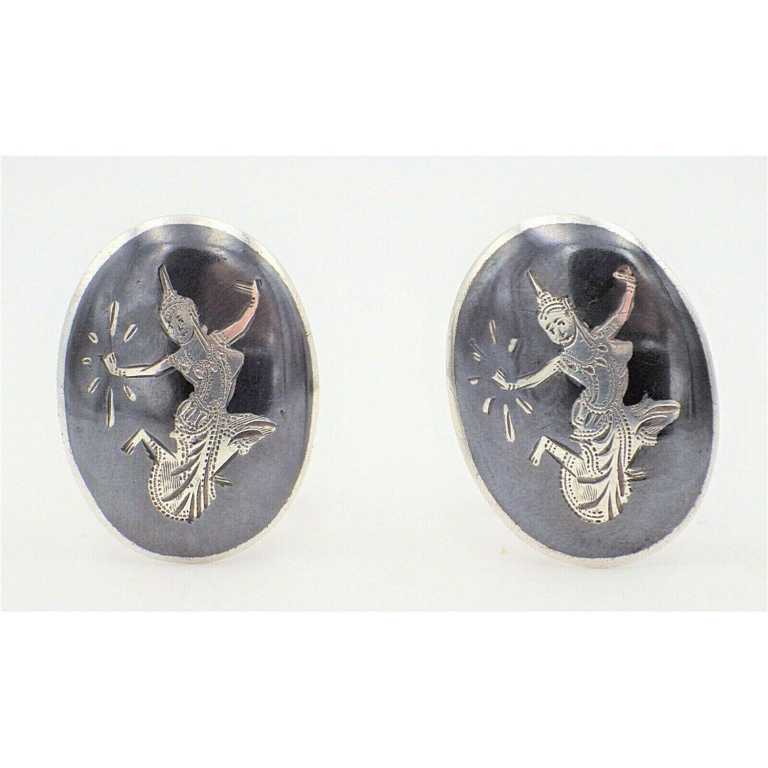 Vintage Cufflinks Thai Siamese Female Dancer Sterling Silver - Etsy