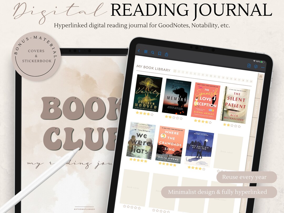 Digital Reading Journal, Digital Reading Planner, Digital Planner ...