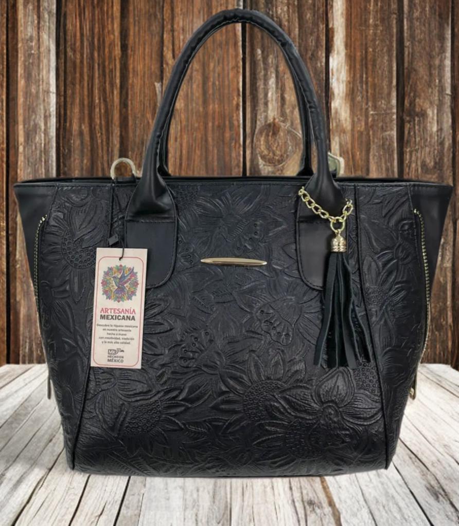 Black Embossed Tooled Leather Handbag - Etsy