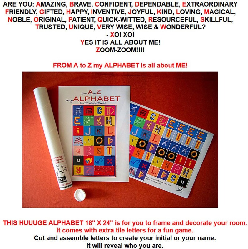From A-Z My Alphabet is All About Me Alphabet Poster Game Kids Room ...